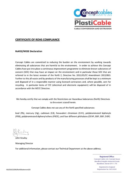 RoHS Statement - Concept Cables